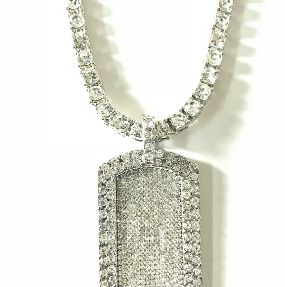 Accessories | Iced Out Dog Tag Chain White Gold Plated | Poshmark